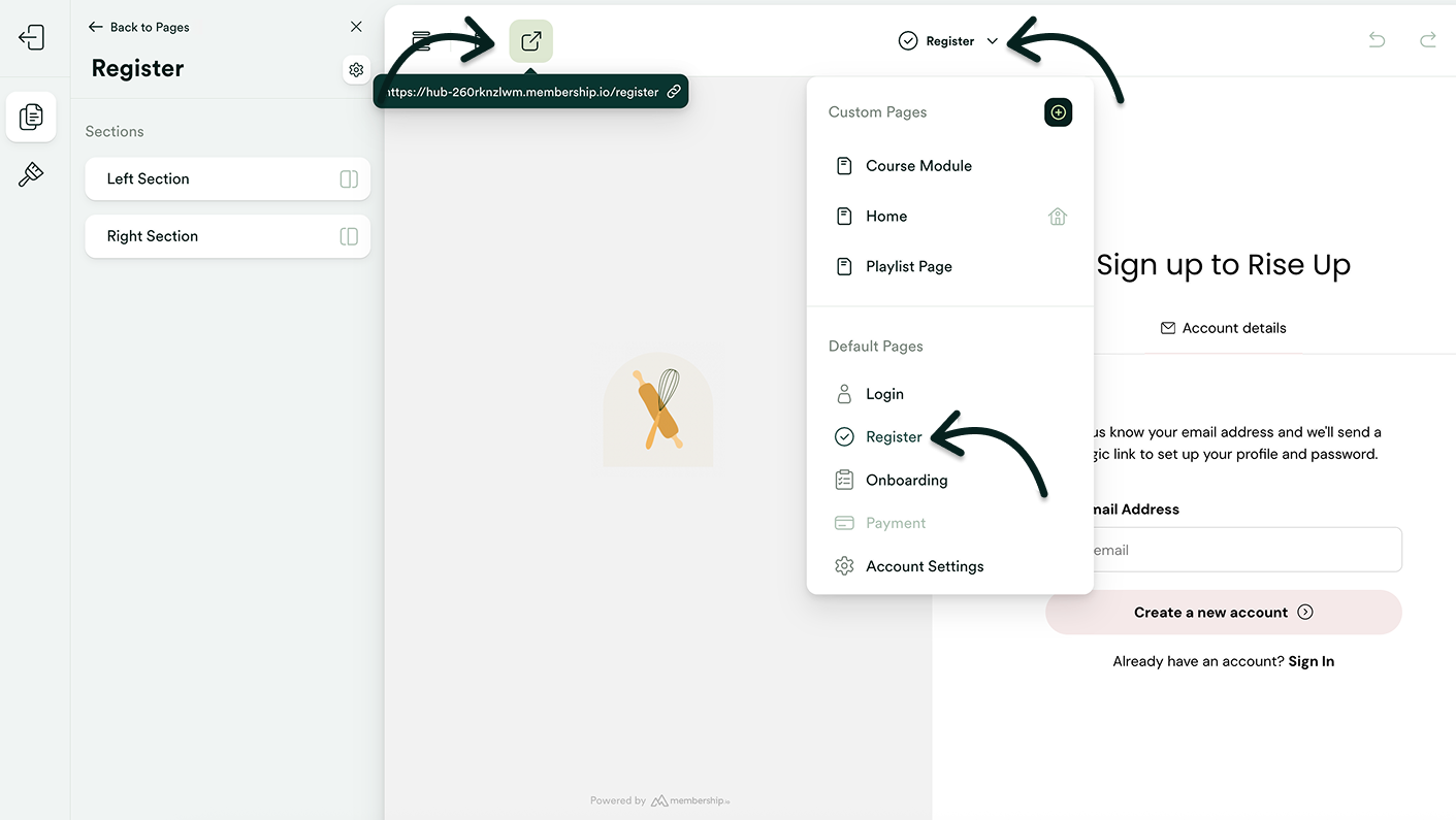 Manage your Hub Registration page